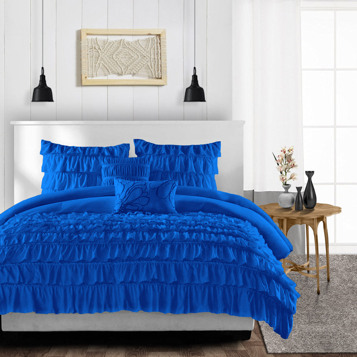 Royal Blue Multi Ruffled Duvet Cover | Comfort Beddings