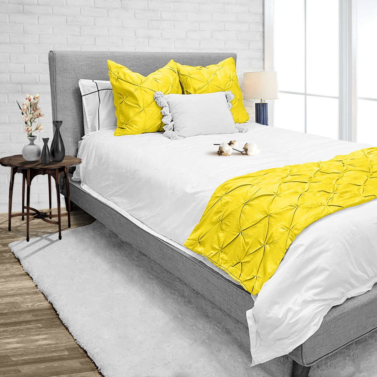 Yellow Pinch Bed Runner | Comfort Beddings